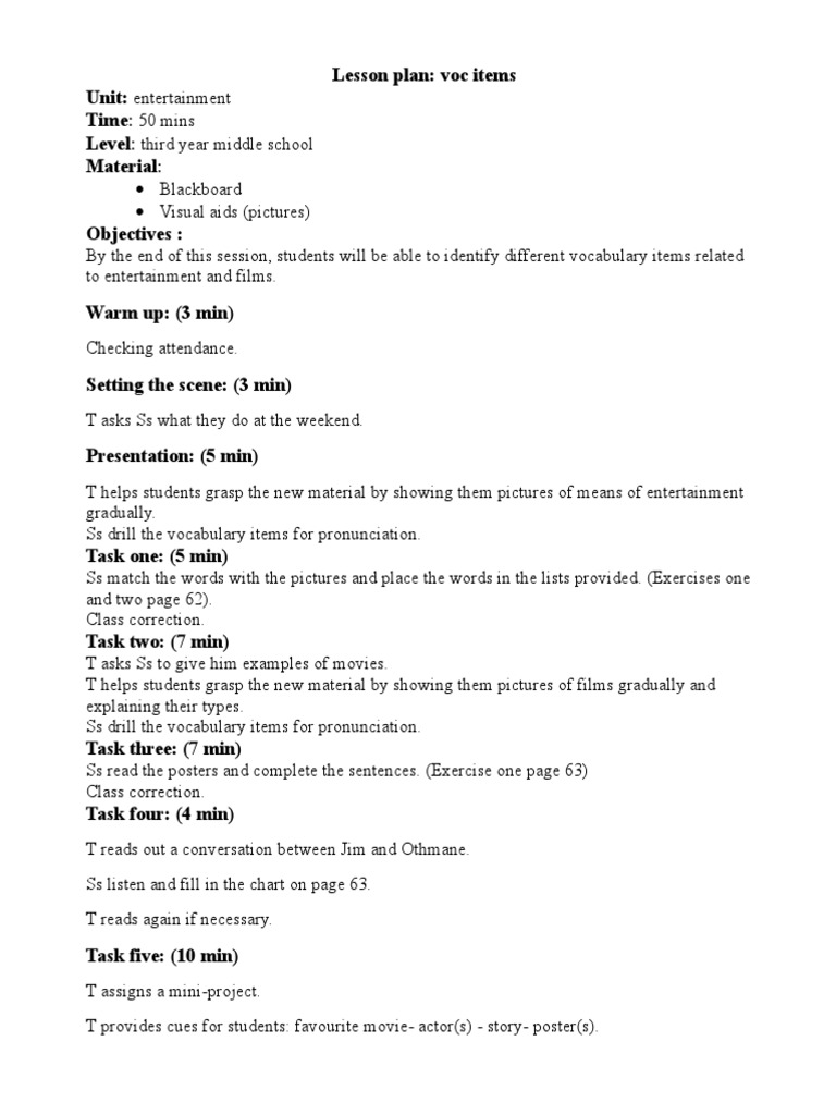 Means of Entertainment Lesson Plan | PDF