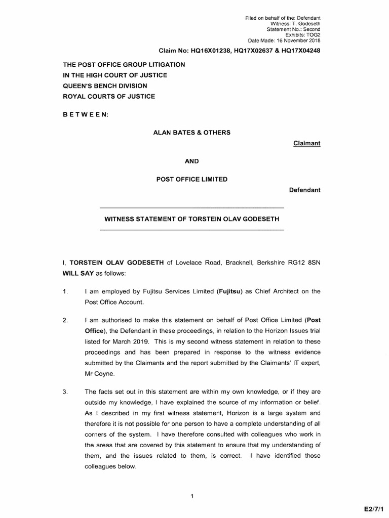 Horizon Trial: Torstein Godeseth 2nd Witness Statement | PDF | Receipt ...