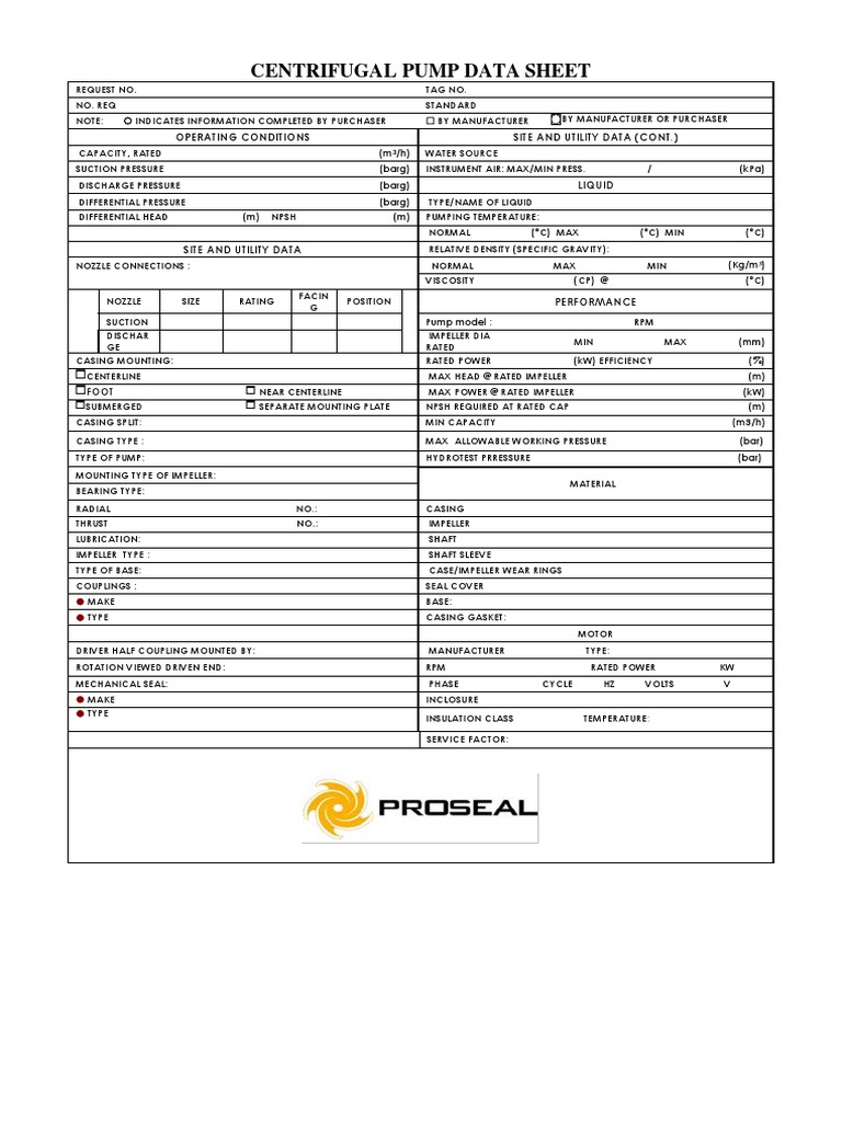 Centrifugal Pump Data Sheet: Operating Conditions Site and Utility Data ...