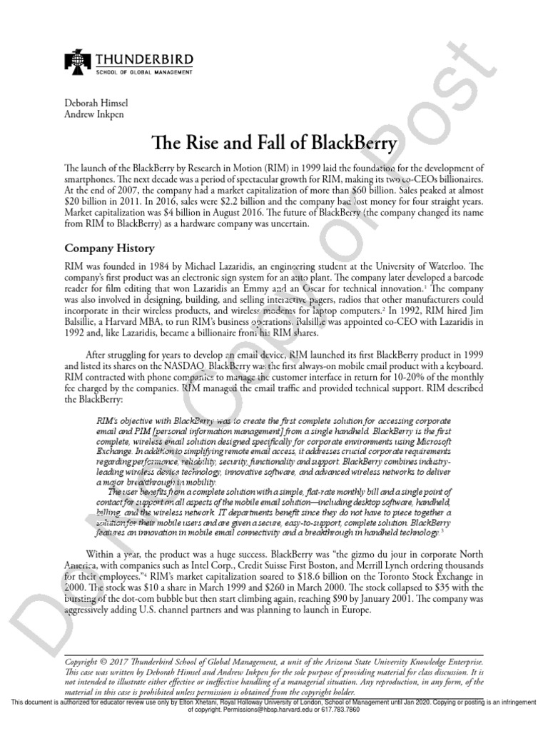 The Rise and Fall of Blackberry | PDF | Black Berry Limited | I Phone