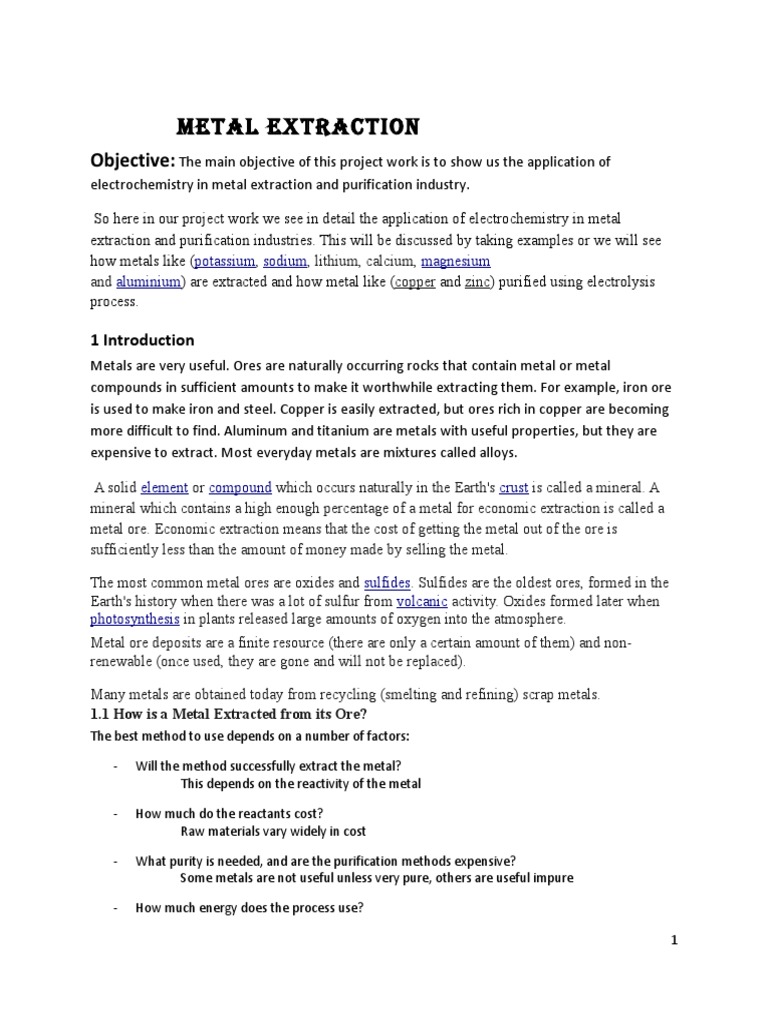 Metal Extraction: Objective | PDF | Redox | Metals