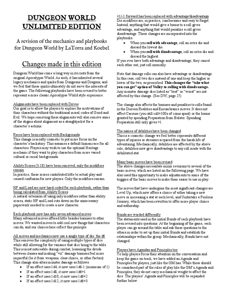 Dungeon World Unlimited Edition Changes | PDF | Leisure