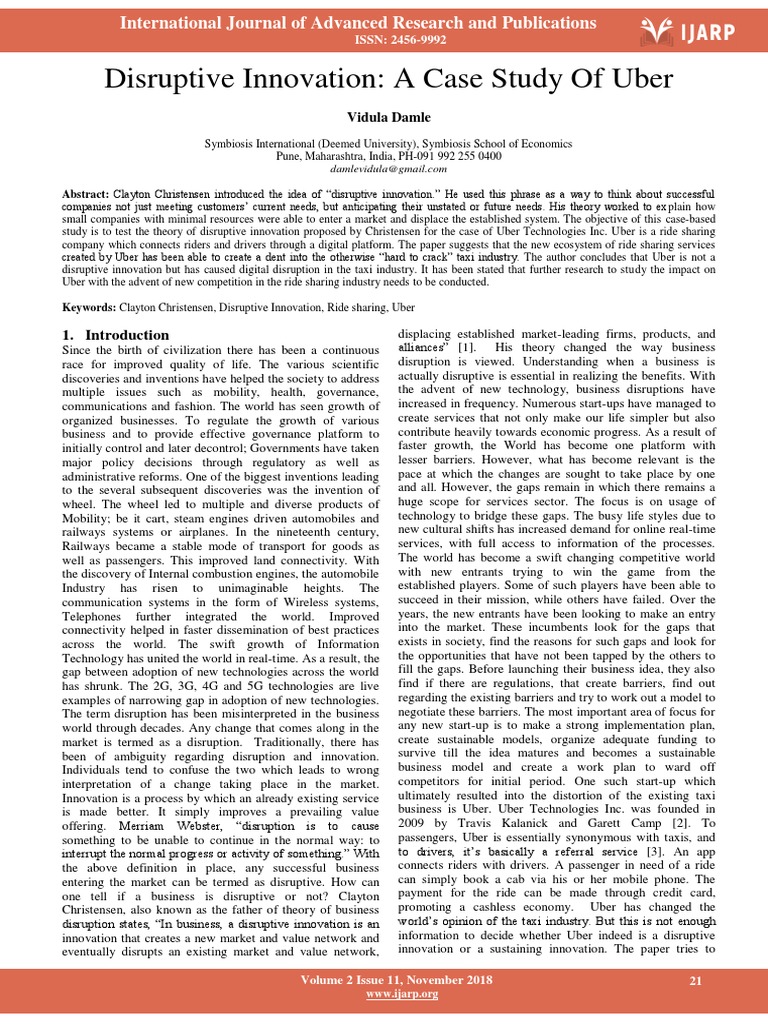 Disruptive Innovation A Case Study of Uber | PDF | Disruptive ...