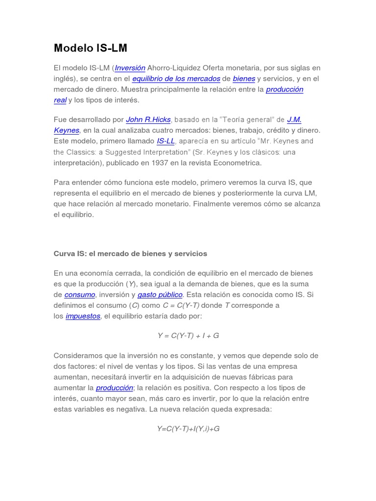 Modelo IS LM | PDF | Macroeconómica | Ciencias económicas