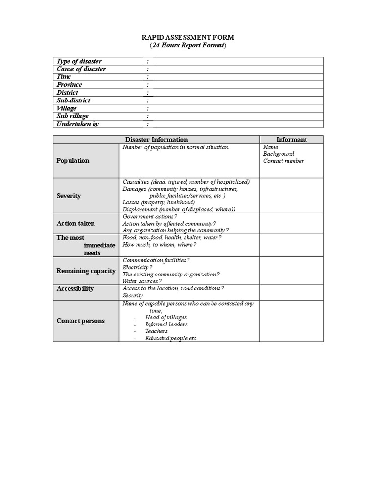 Rapid Disaster Assessment Report Template | PDF | Social Science