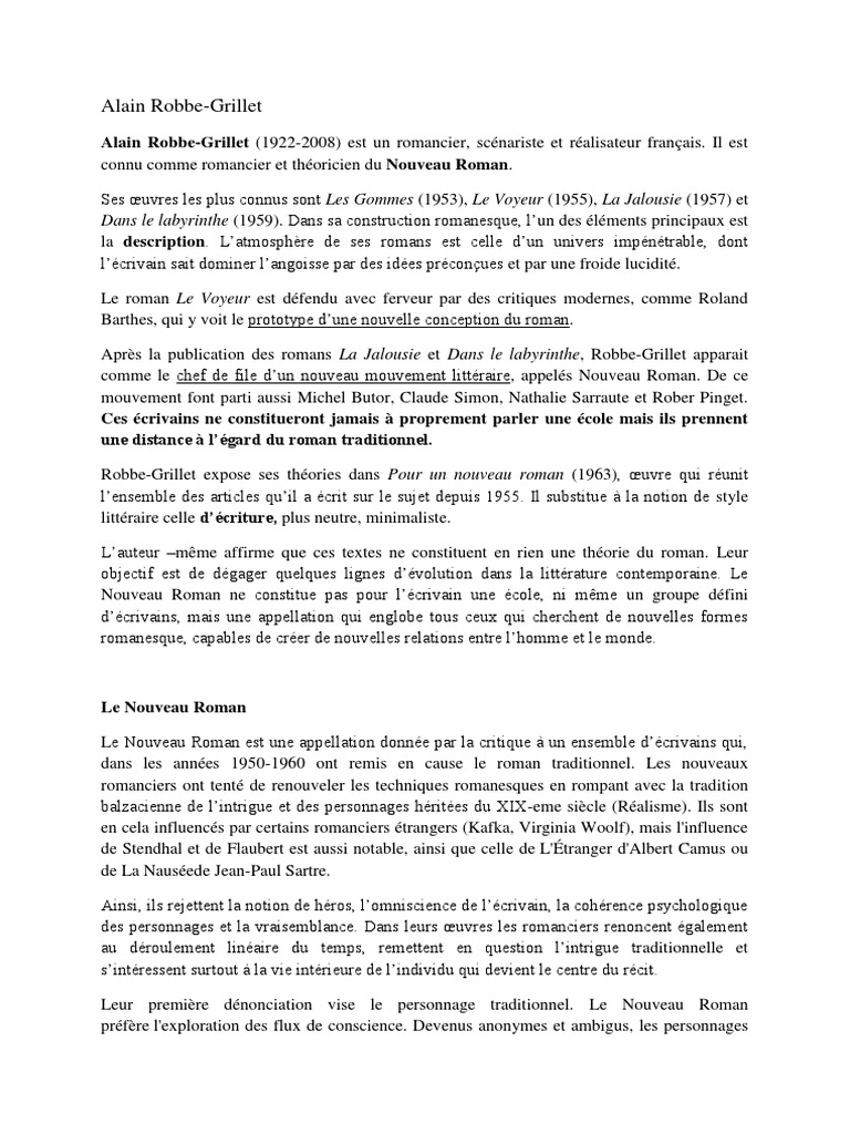 Alain Robbe Grillet Le Nouveau Roman | PDF | Romans | Science