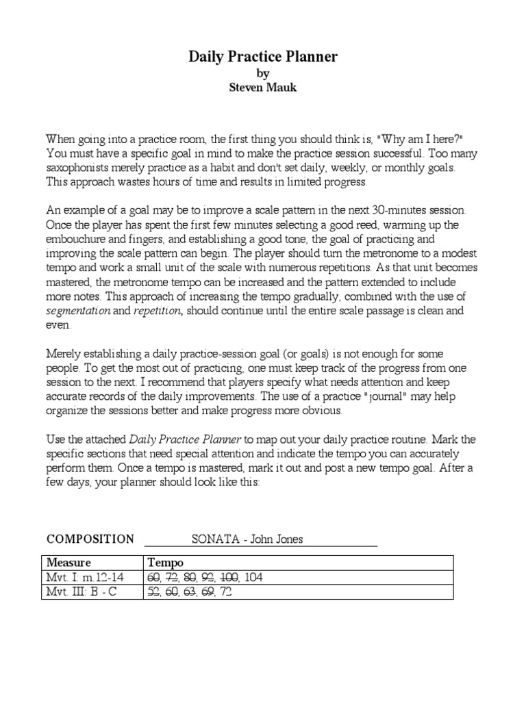 Daily Practice Planner | PDF | Tempo | Music Theory