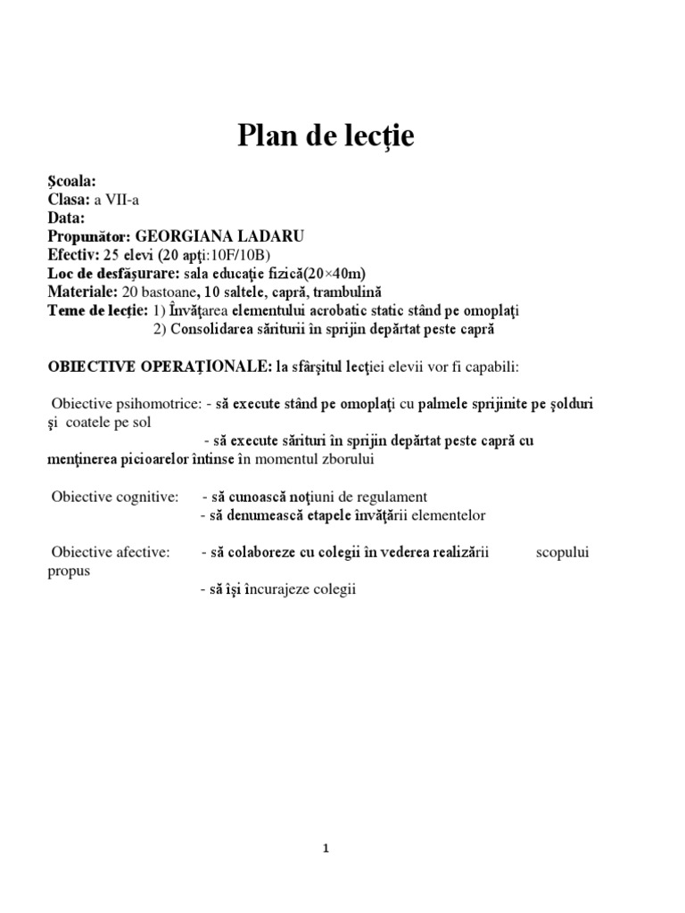 Plan de Lectie Calitati Motrice | PDF
