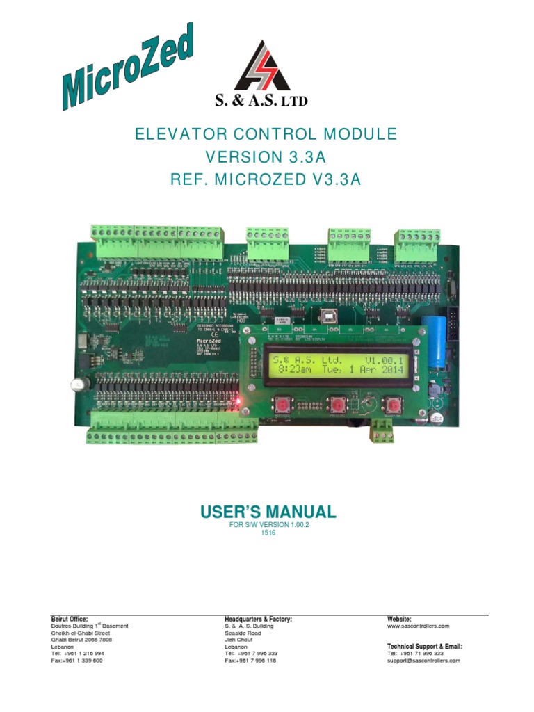 Elevator Control Module Version 3.3A Ref. Microzed V3.3A: User'S Manual ...
