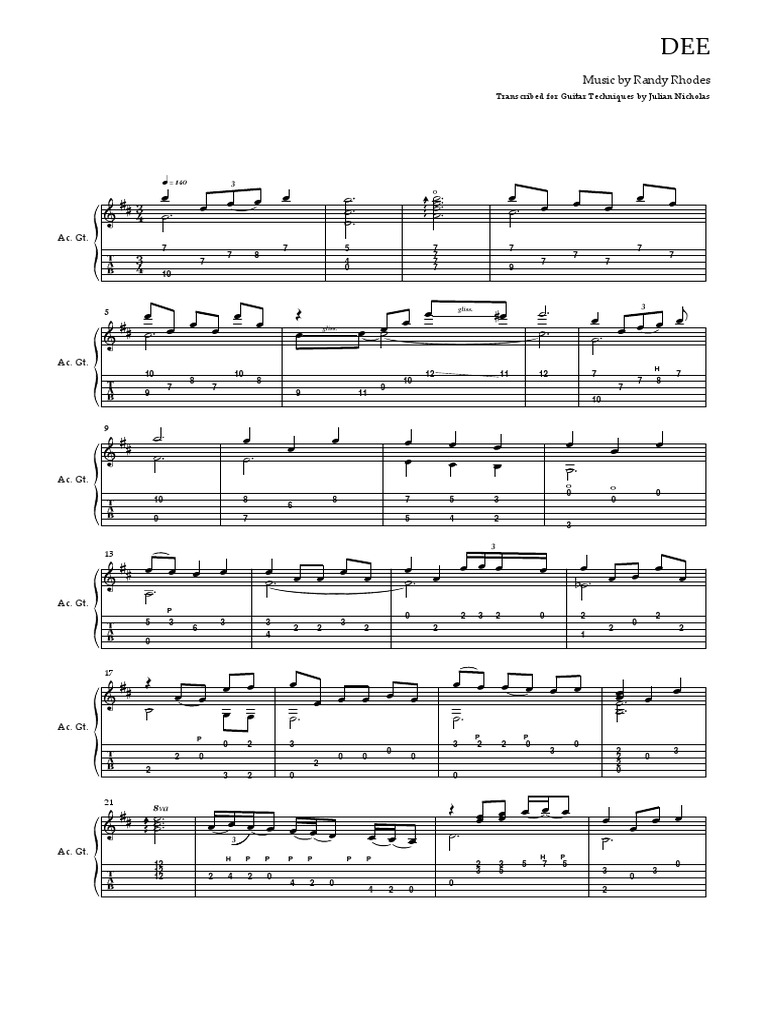 Guitar Transcription of "Dee" by Randy Rhoads | PDF