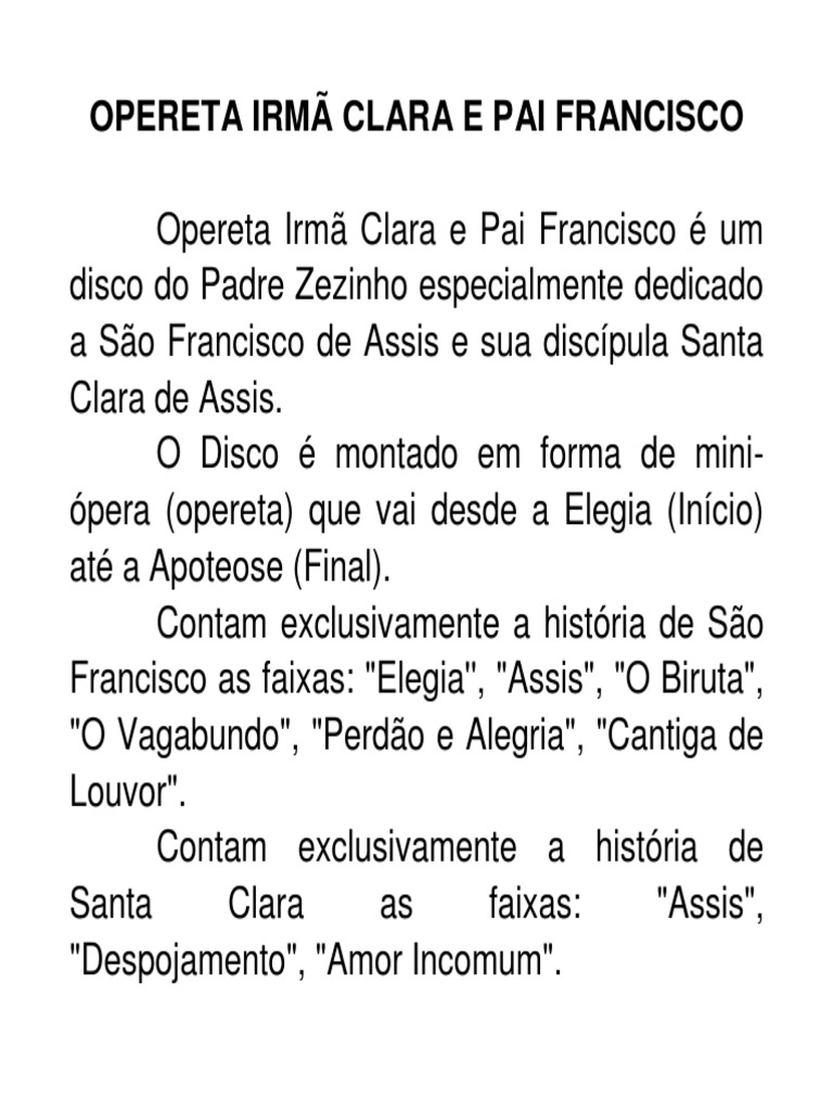 1986 Opereta Irmã Clara e Pai Francisco PDF | PDF | Amor | Deus