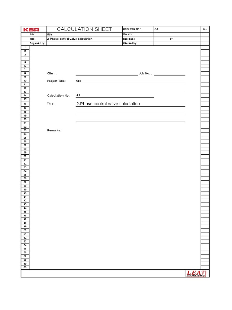 Calculation Sheet: 2-Phase Control Valve Calculation | Download Free ...
