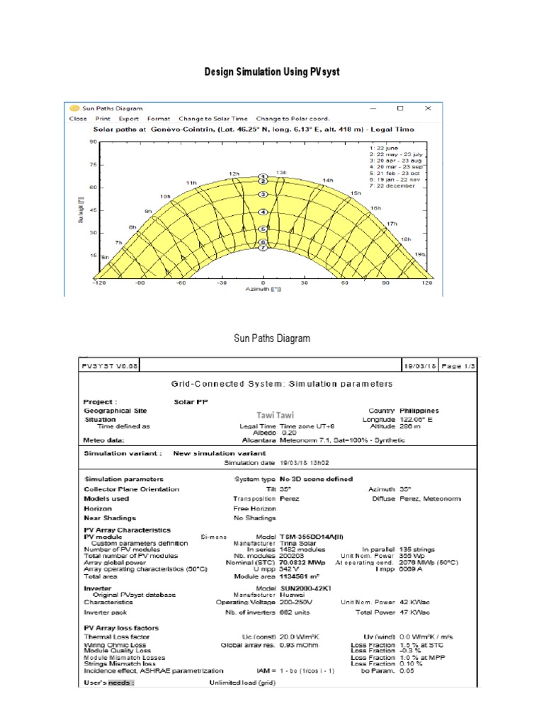 Design Simulation Using Pvsyst: Sun Paths Diagram | PDF | Electric ...