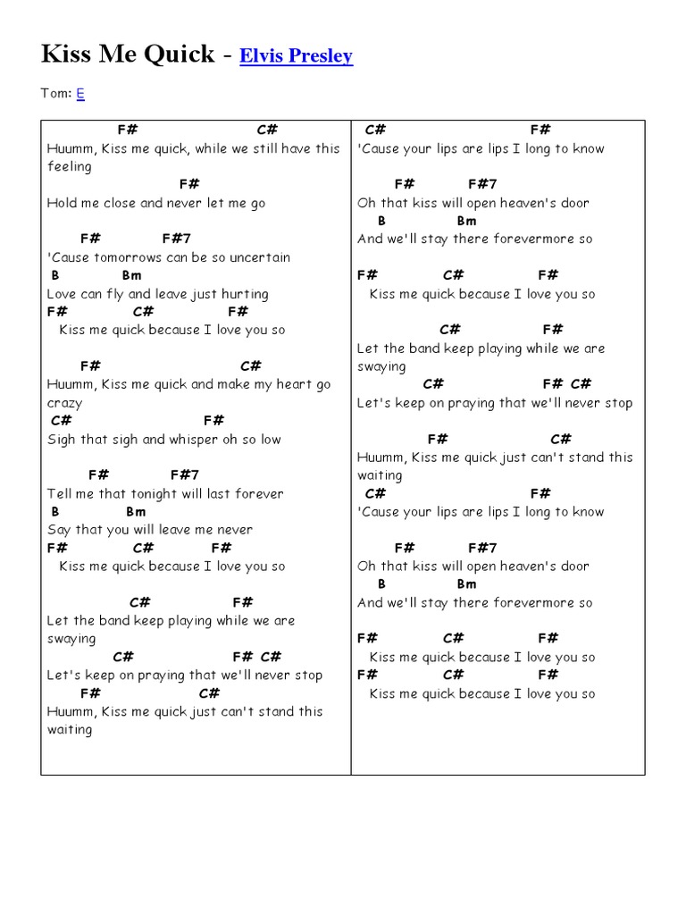 Elvis Presley's "Kiss Me Quick" Lyrics | PDF | Language Arts ...