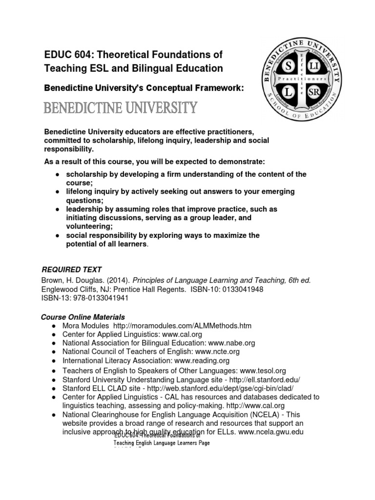 EDUC 604: Theoretical Foundations of Teaching ESL and Bilingual Education | PDF | Second ...