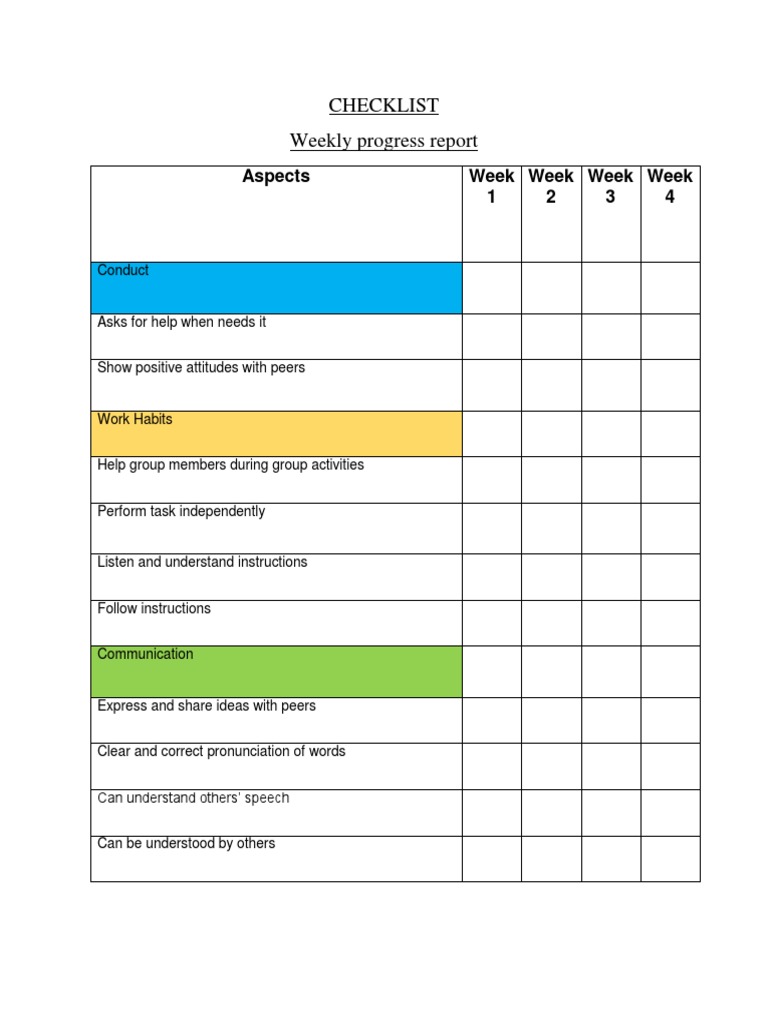 Weekly Progress Report Checklist | PDF