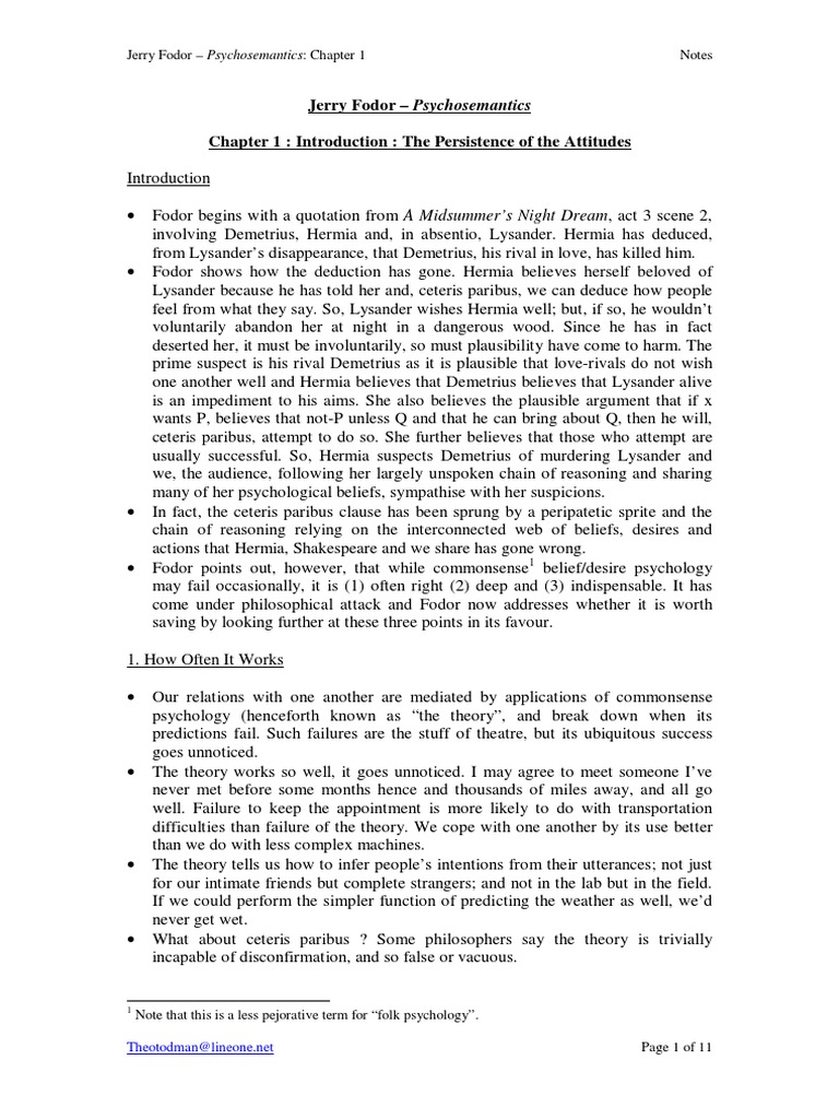 Fodor's Psychosemantics Overview | PDF | Proposition | Causality