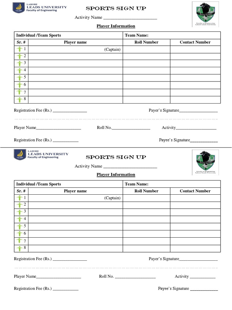 Sports Registration Form | PDF | Games & Activities