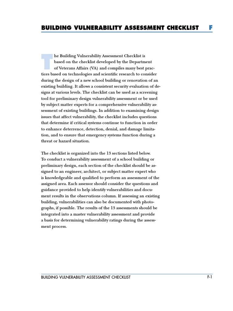F-1 Building Vulnerability Assessment Checklist | PDF | Physical ...