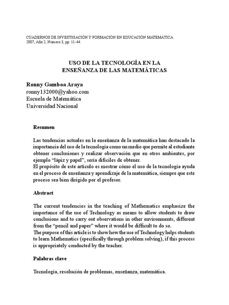 Uso de La Tecnología en La Enseñanza de Las Matemáticas | PDF ...