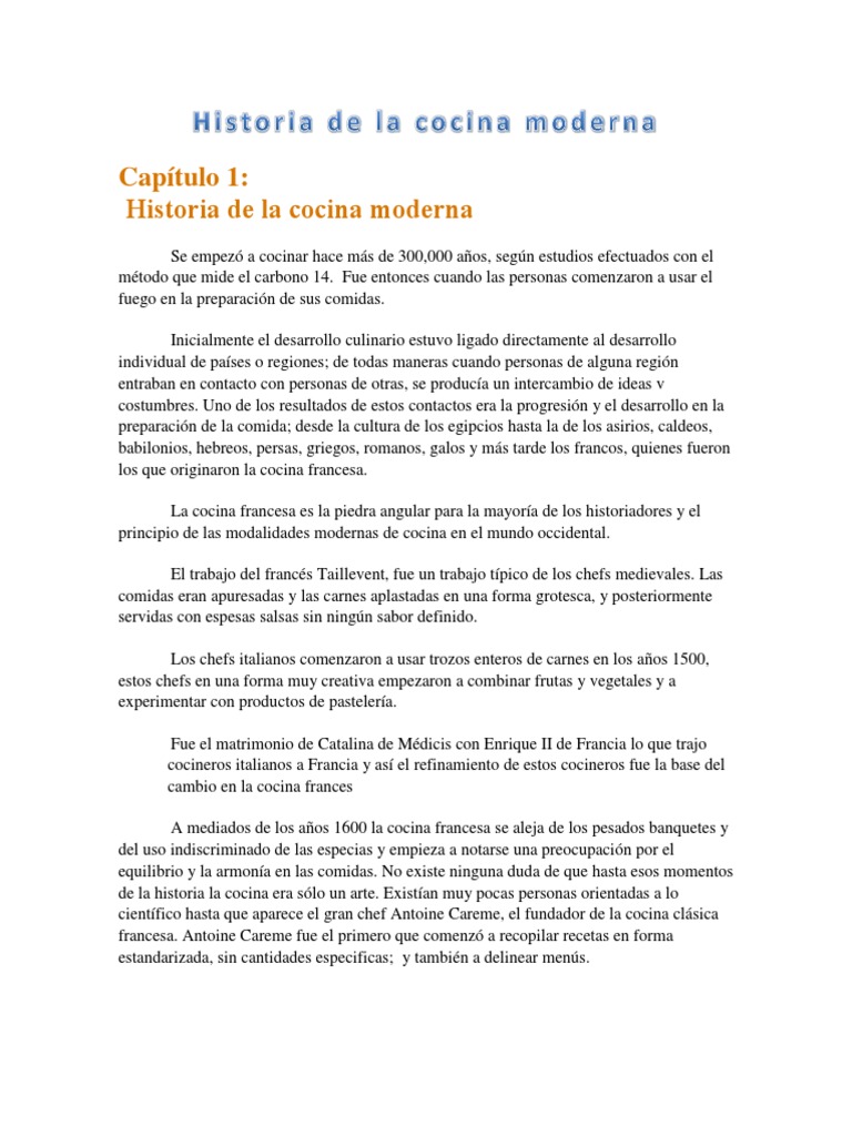 Historia De La Cocina Moderna Pdf Artes Culinarias Cocina Francés