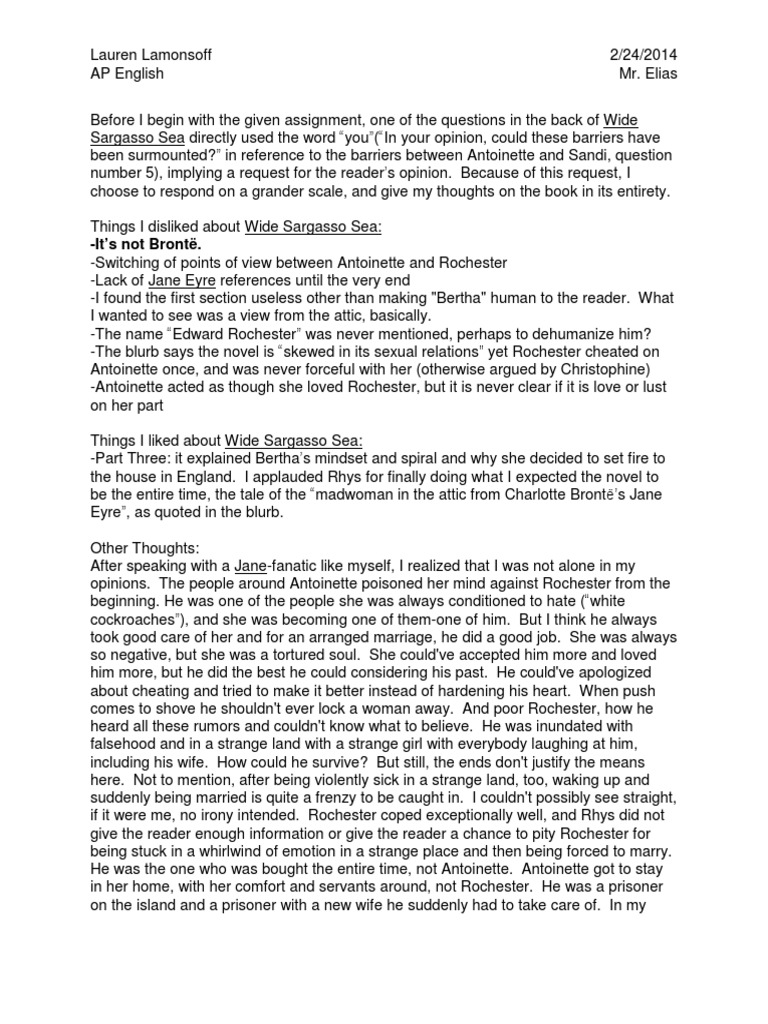 Wide Sargasso Sea | PDF | Jane Eyre