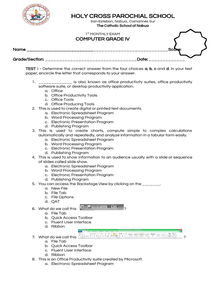 Grade IV Computer Exam: MS Office 2010 | PDF | Microsoft Word ...