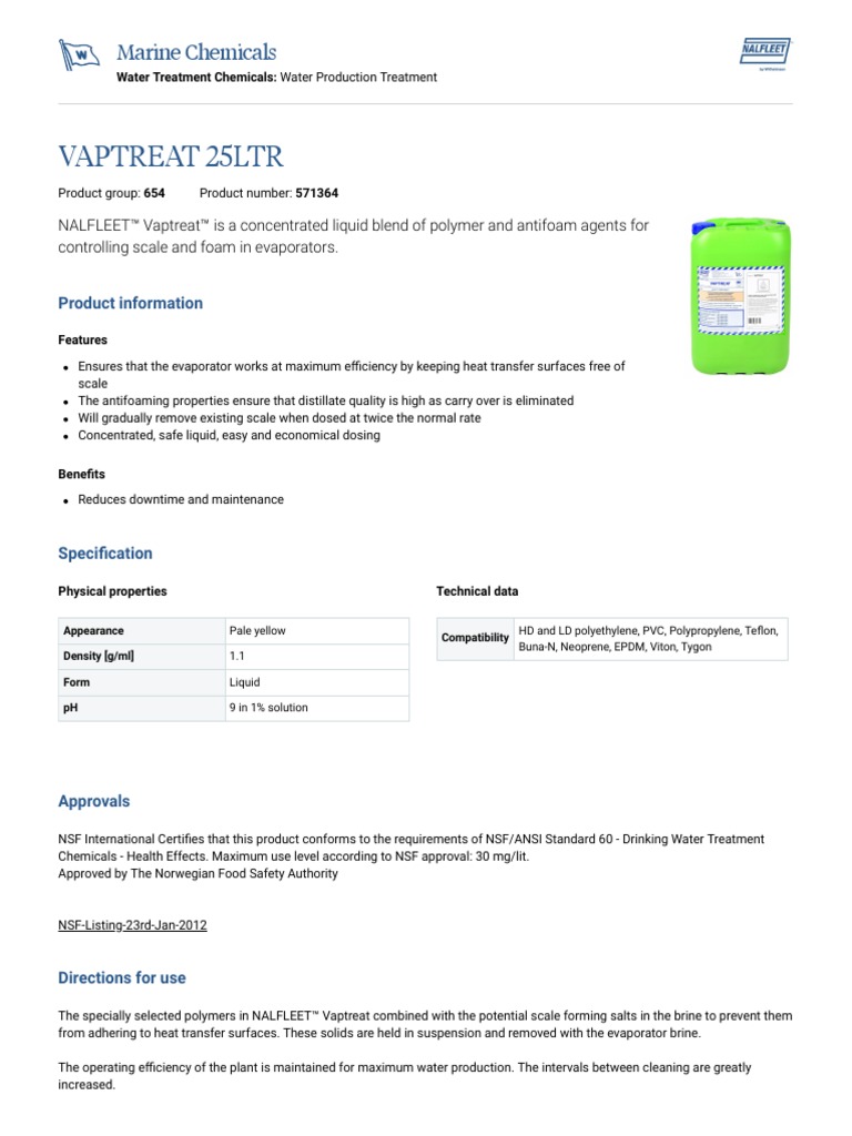 Vaptreat 25LTR | PDF | Water Treatment | Litre