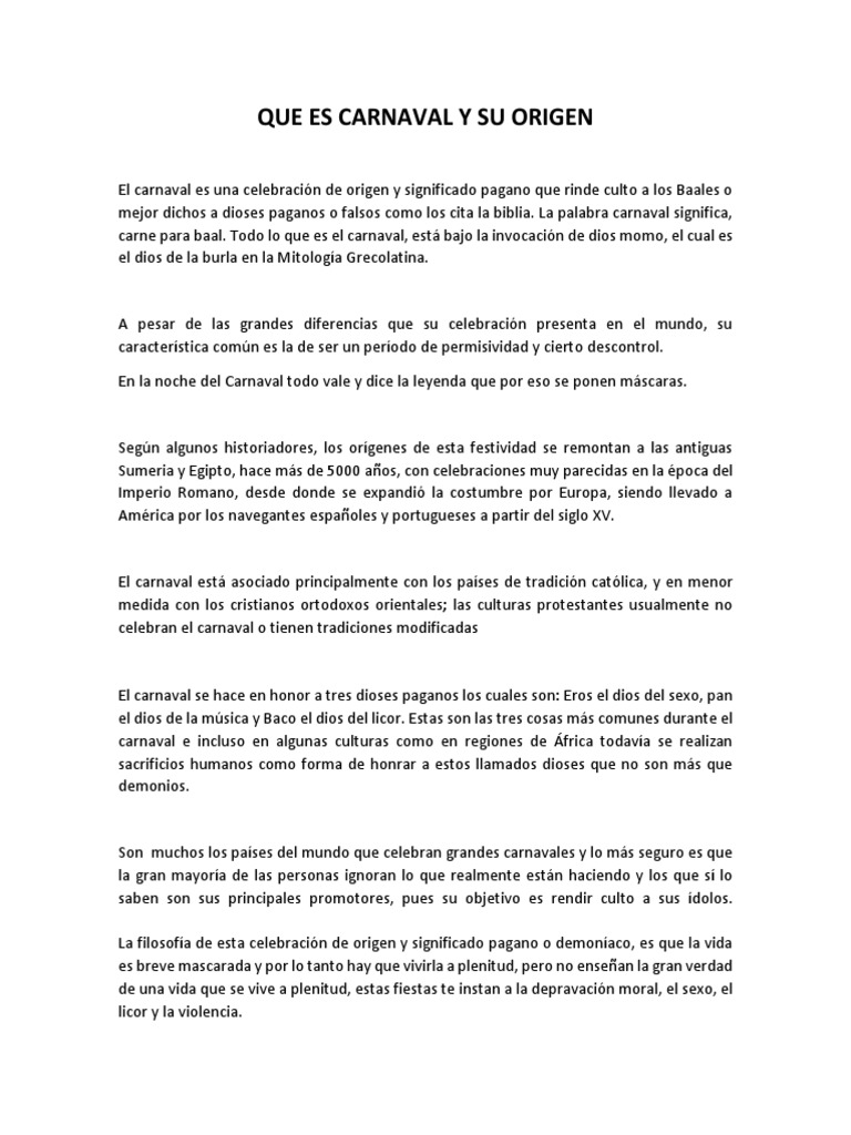 Significado y Origen del Carnaval | PDF | Carnaval | Dios