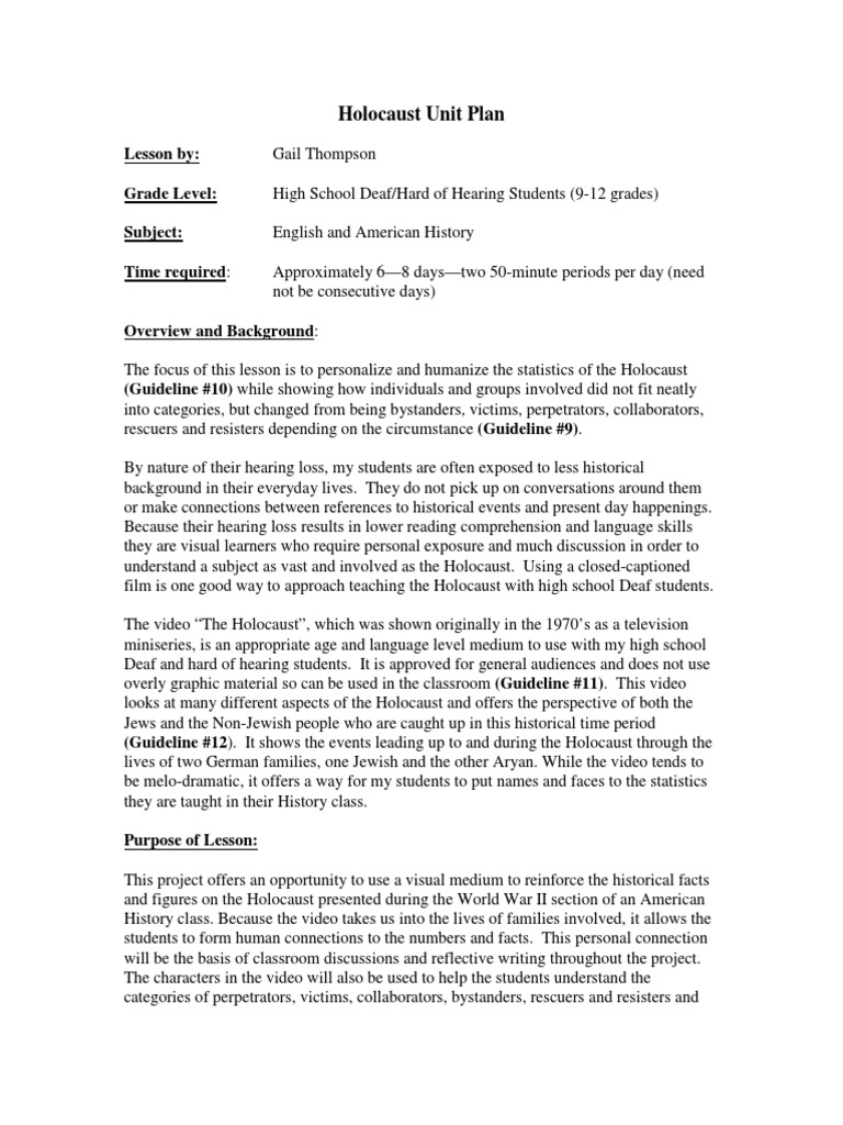 Holocaust Lesson Plan for Deaf Students | PDF | The Holocaust | Hearing ...