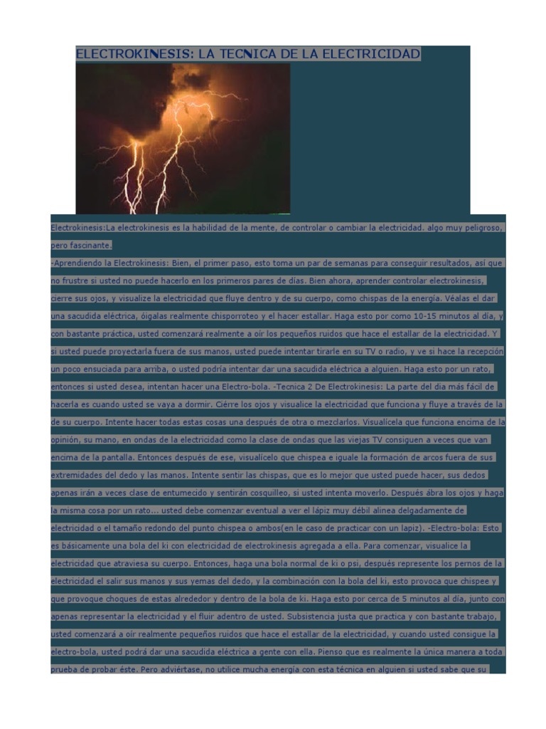 ELECTROKINESIS | PDF | Electricidad | Corriente eléctrica