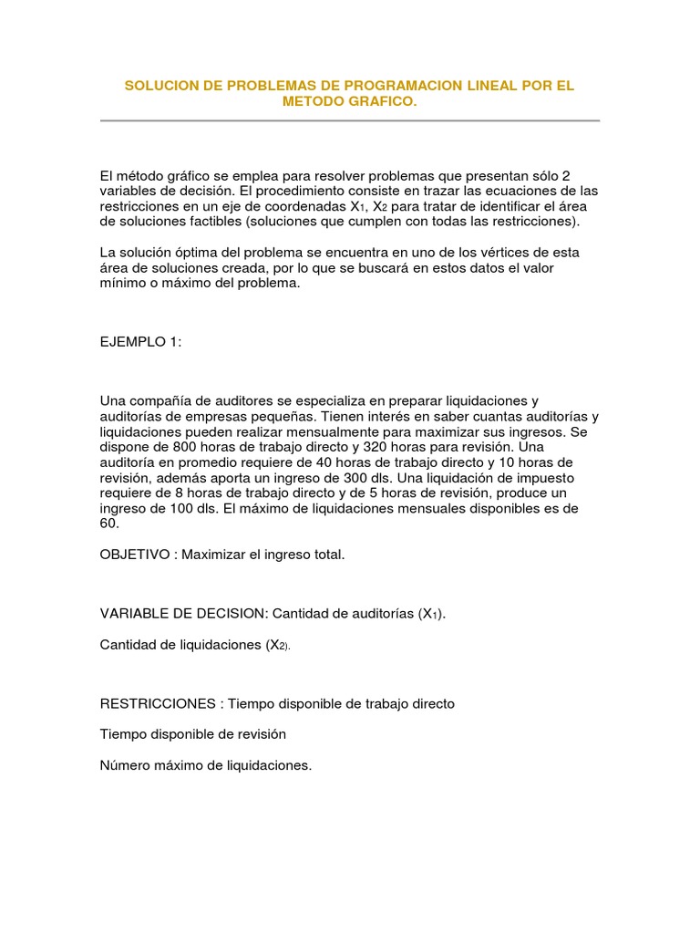 Solucion de Problemas de Programacion Lineal Por El Metodo Grafico | PDF | Programación lineal ...