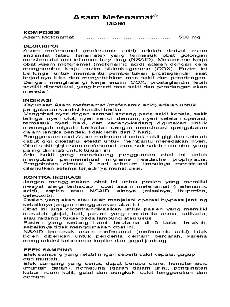 Brosur Obat Asam Mefenamat | PDF