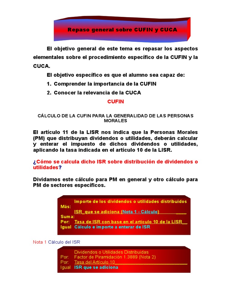 CUFIN y CUCA: Cálculos y Conceptos Clave | PDF | Dividendo | Economias
