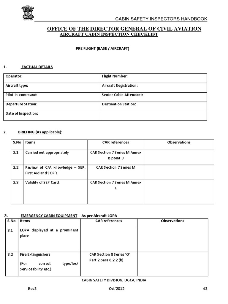 Aircraft Cabin Safety Inspection Guide | PDF | Flight Attendant | Elevator