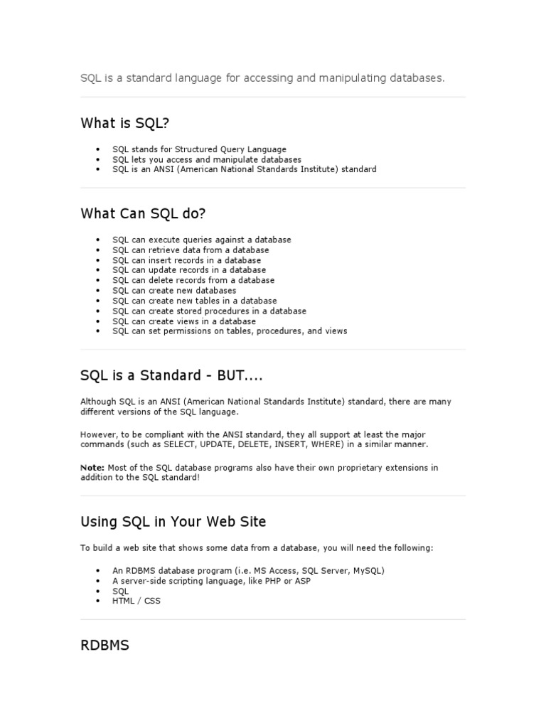 An Introduction to SQL: The Standard Language for Accessing and Manipulating Databases | PDF ...