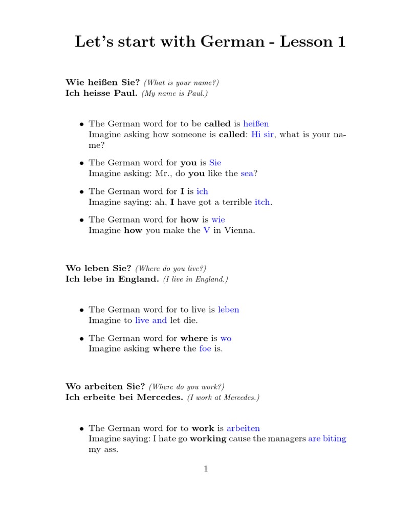Lets Start With German Lesson 1 | PDF
