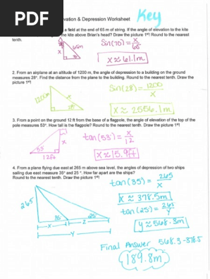 Worksheet Angles Of Depression And Elevation Angle Of Elevation