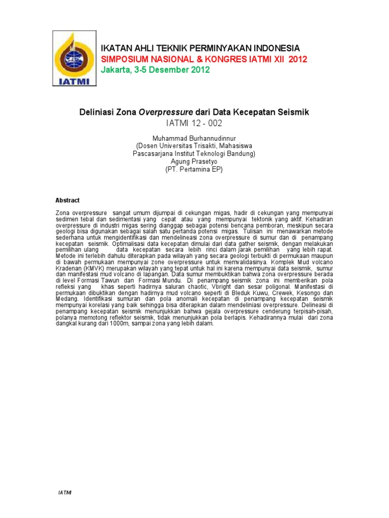 IATMI 12 - 002 Deliniasi Zona Overpressure | PDF