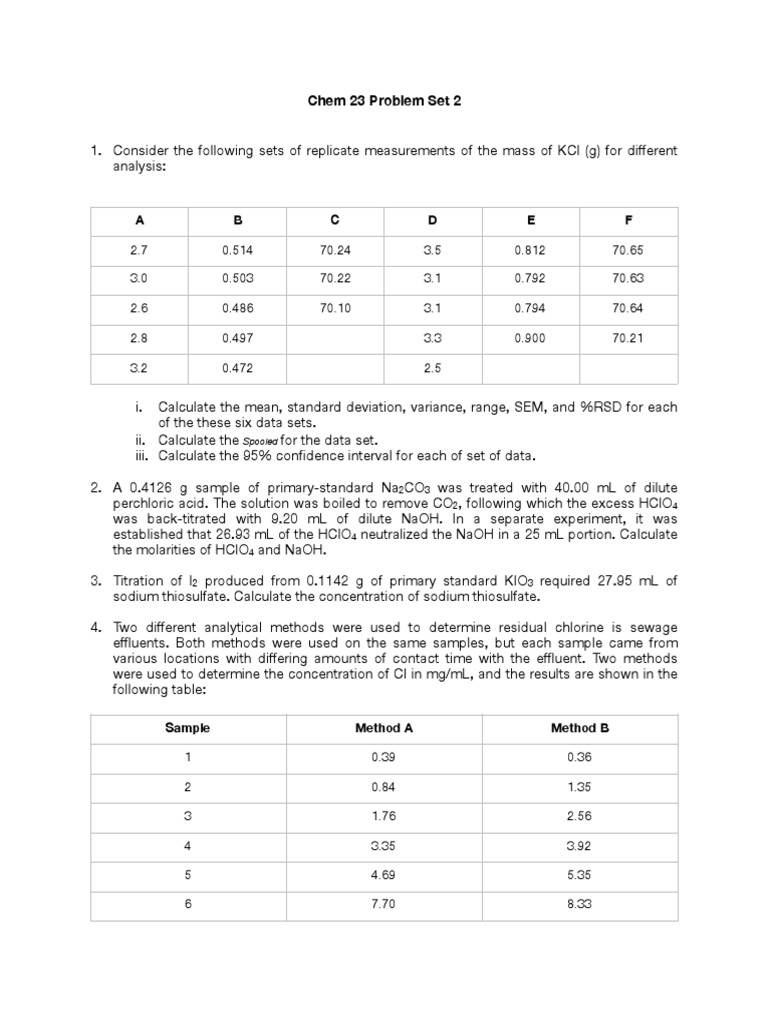 Chem 23 Lec Prob Set 2 | PDF | Mass Concentration (Chemistry ...