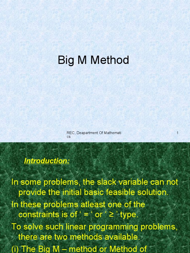 Big M Method: REC, Deapartment of Mathemati Cs 1 | PDF | Linear ...