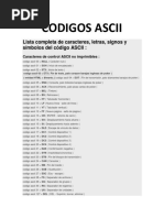 Lista Completa de Caracteres Del Código ASCI | PDF | Ascii | Comillas