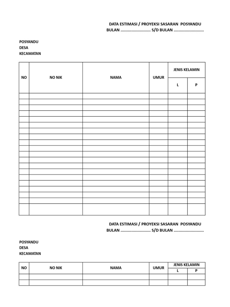 Data Estimasi Atau Proyeksi Sasaran Posyandu | PDF