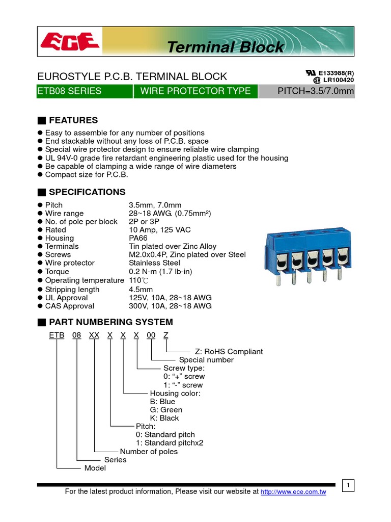 Eurostyle P.C.B. Terminal Block | PDF | Screw | Manufactured Goods