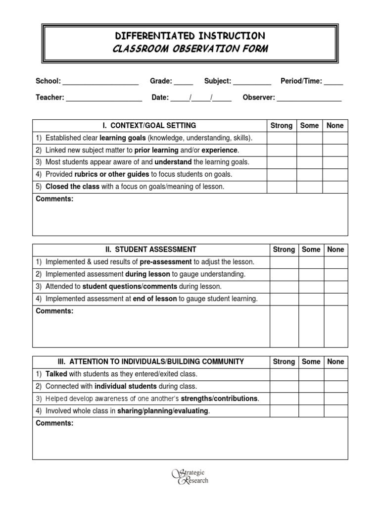 Classroom Observation Form Template | PDF | Educational Assessment ...