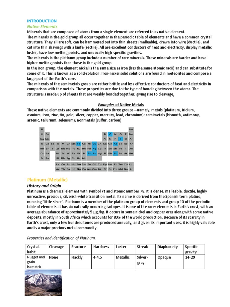 Overview of Native Elements and Their Uses | PDF | Copper | Platinum