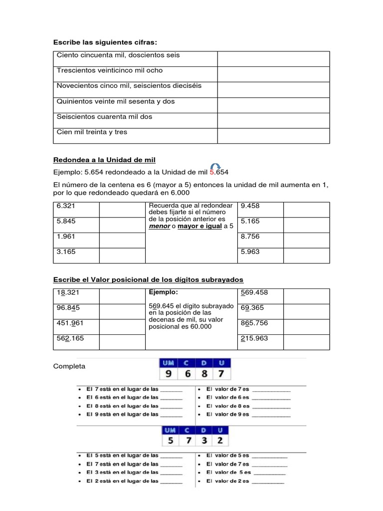 Valor Posicional y Redondeo | PDF