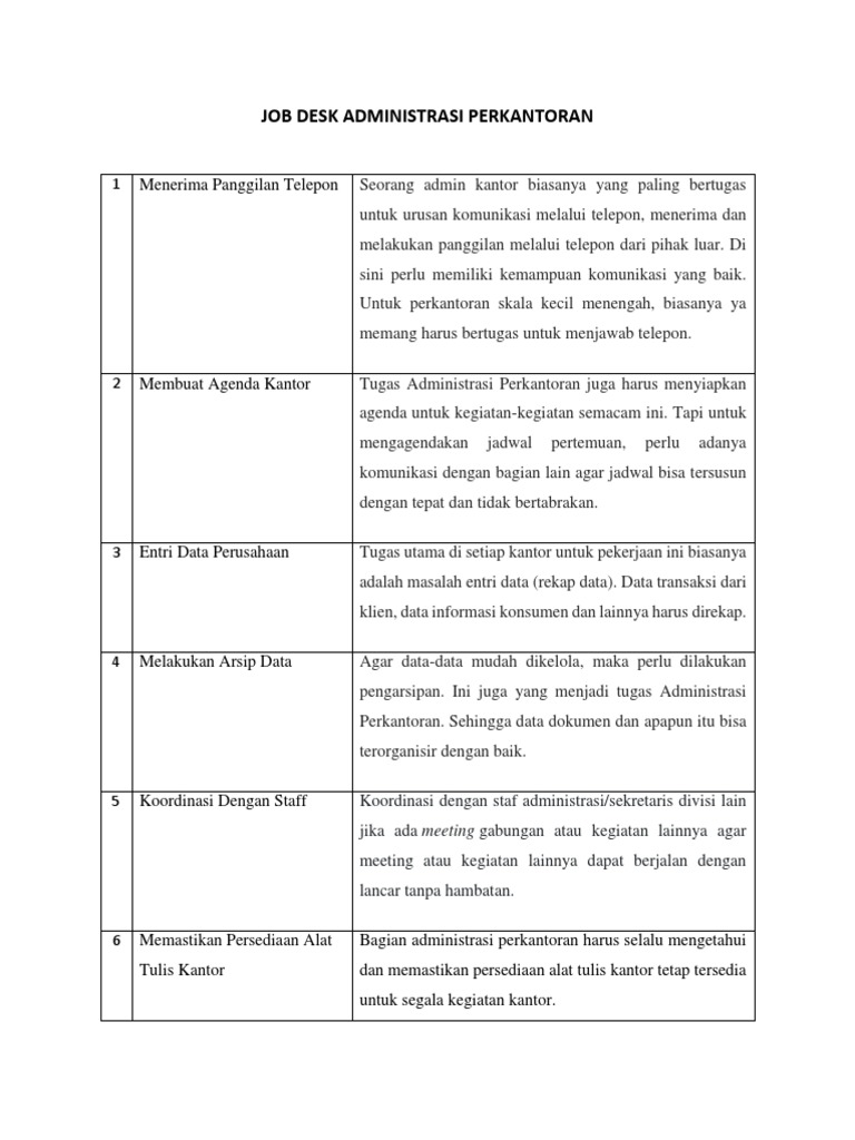 Tabel Job Desk | PDF