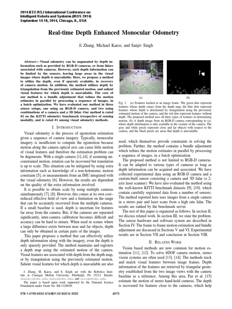 Real-Time Depth Enhanced Monocular Odometry: Ji Zhang, Michael Kaess, and Sanjiv Singh | PDF ...