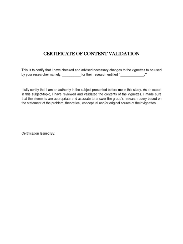 Validation Certificate Template